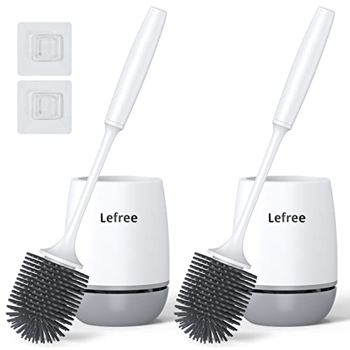 Lefree 2 Pack Silicone Toilet Brush,Homemod Toilet Bowl Brush and Holder Set with Ventilated Holder, Toilet Cleaner Brush for Bathroom,Floor Standing & Wall Mounted Toilet Scrubber Without Drilling