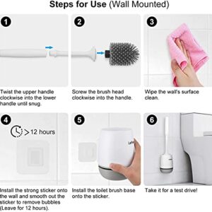 Lefree 2 Pack Silicone Toilet Brush,Homemod Toilet Bowl Brush and Holder Set with Ventilated Holder, Toilet Cleaner Brush for Bathroom,Floor Standing & Wall Mounted Toilet Scrubber Without Drilling