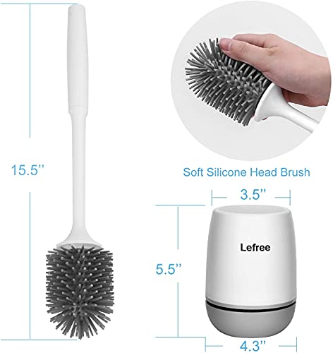 Lefree 2 Pack Silicone Toilet Brush,Homemod Toilet Bowl Brush and Holder Set with Ventilated Holder, Toilet Cleaner Brush for Bathroom,Floor Standing & Wall Mounted Toilet Scrubber Without Drilling