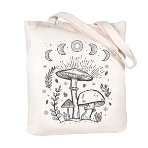 canvas tote bag for women aesthetic cute mushroom tote bag vintage reusable grocery bags book tote shopping bag-zipper