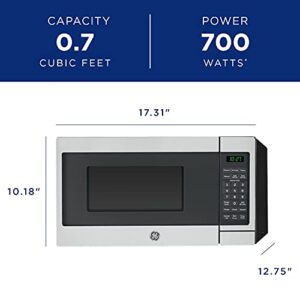 GE Countertop Microwave Oven | 0.7 Cubic Feet Capacity, 700 Watts | Kitchen Essentials for the Countertop or Dorm Room | Stainless Steel