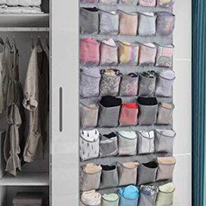 KIMBORA Large Hanging Storage Organizer Wide Over the Door Pantry Organizer kids Shoe Rack with 40 Mesh Pockets for Bathroom Cleaning Room, Grey