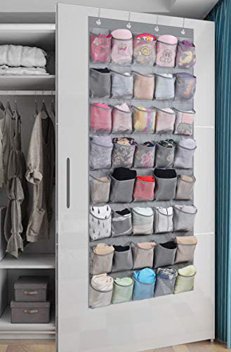 KIMBORA Large Hanging Storage Organizer Wide Over the Door Pantry Organizer kids Shoe Rack with 40 Mesh Pockets for Bathroom Cleaning Room, Grey