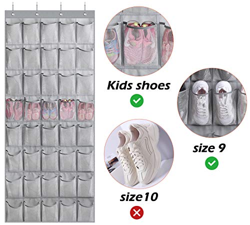 KIMBORA Large Hanging Storage Organizer Wide Over the Door Pantry Organizer kids Shoe Rack with 40 Mesh Pockets for Bathroom Cleaning Room, Grey