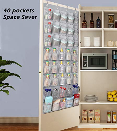 KIMBORA Large Hanging Storage Organizer Wide Over the Door Pantry Organizer kids Shoe Rack with 40 Mesh Pockets for Bathroom Cleaning Room, Grey