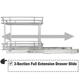 OCG 2 Tier Slide Out Cabinet Organizer 11" W x 21" D, Heavy Duty Pull Out Cabinet Shelves, Sliding Drawer for Cabinet , Chrome Plated