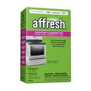 affresh cooktop cleaning kit, safe for glass & ceramic cooktops, includes 5 oz cleaner, 5 pads, 1 scraper