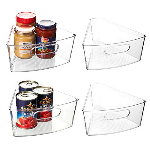 EAMAOTT Lazy Susan Organizer, Set of 4 Clear Transparent 10.2” x 9.4” x 4” Plastic Corner Kitchen Cabinet Storage Bins, 1/8 Wedge, 4" Deep Containers - Food Safe, BPA Free