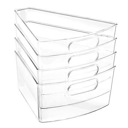 EAMAOTT Lazy Susan Organizer, Set of 4 Clear Transparent 10.2” x 9.4” x 4” Plastic Corner Kitchen Cabinet Storage Bins, 1/8 Wedge, 4" Deep Containers - Food Safe, BPA Free