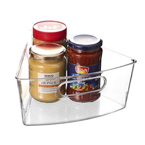 EAMAOTT Lazy Susan Organizer, Set of 4 Clear Transparent 10.2” x 9.4” x 4” Plastic Corner Kitchen Cabinet Storage Bins, 1/8 Wedge, 4" Deep Containers - Food Safe, BPA Free