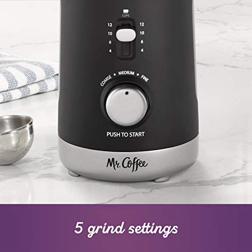 Mr. Coffee Coffee Grinder, Automatic Grinder with 5 Presets, 12 Cup Capacity, Black