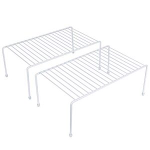 yaenoei kitchen storage shelf rack w/plastic feet – medium – steel metal – rust resistant finish – cups, dishes, cabinet & pantry organization – kitchen 2 pack (white)