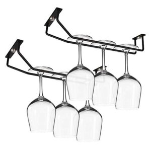 10.8 inch long single rail wine glass rack under cabinet cupboard, yimerlen metal stemware holder wine glass holder wine glass hanger for rv mini bar kitchen storage (black- 2 pack)