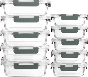 [10-pack]glass meal prep containers with lids-mcirco glass food storage containers with lifetime lasting snap locking lids, airtight lunch containers, microwave, oven, freezer and dishwasher