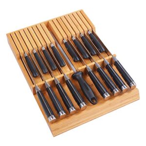 utoplike in-drawer knife block bamboo kitchen knife drawer organizer,large handle steak knife holder without knives, fit for 16 knives and 1 sharpening steel (16 knife organizer）