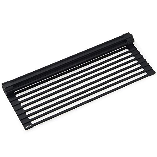 Kraus KRM-11BL Multipurpose Over Sink Roll-Up Dish Drying Rack, Matte Black,16 7/8 in. x 12 in.