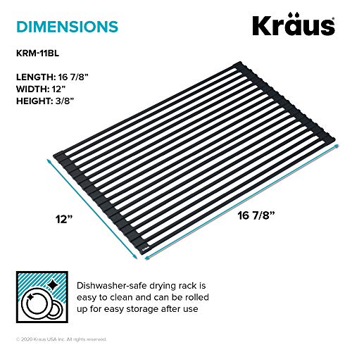 Kraus KRM-11BL Multipurpose Over Sink Roll-Up Dish Drying Rack, Matte Black,16 7/8 in. x 12 in.