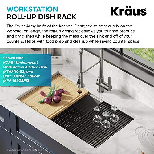 Kraus KRM-11BL Multipurpose Over Sink Roll-Up Dish Drying Rack, Matte Black,16 7/8 in. x 12 in.