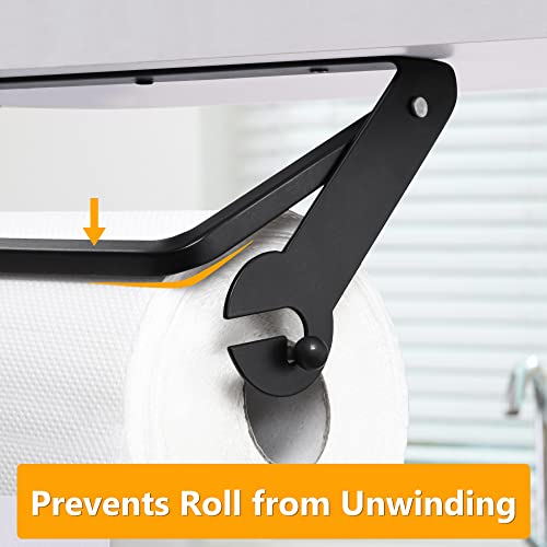 HULISEN Paper Towel Holder Under Cabinet, One Hand Tear Paper Towel Rack with Drilling, Under Counter Paper Towel Roll Holder for Kitchen, 12.6 Inch-Black