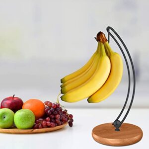 Signice Banana Holder Stand - Newest Patented Modern Banana Tree Hanger with Wood Base Stainless Steel Banana Rack for Home Kitchen Use,Doesn't Tip Over (New Black)