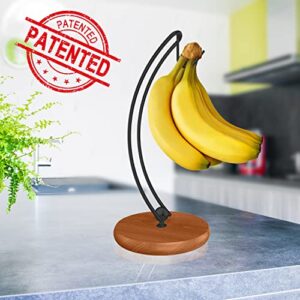 Signice Banana Holder Stand - Newest Patented Modern Banana Tree Hanger with Wood Base Stainless Steel Banana Rack for Home Kitchen Use,Doesn't Tip Over (New Black)