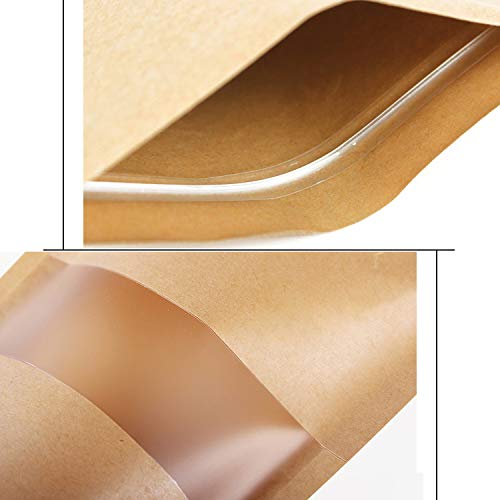 Kingrol 150 Count 4.7 x 7.8 Inch Kraft Paper Bags with Resealable Lock Seal Zipper &Transparent Window, Stand Up Food Bags