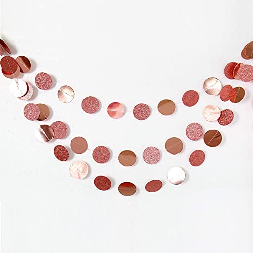 Decor365 Glitter Rose Gold Circle Dots Garland Party Decorations Paper Polka Dots Hanging Streamer String Bunting Banner Backdrop Background Decor Wedding/Birthday/Anniversary/Engagement/Christmas