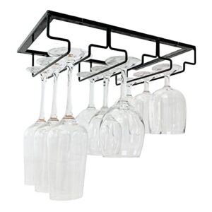 handy basix wine glass rack under cabinet wine glass holder stemware holder, metal storage organizer for bar kitchen cabinet 3 rows (black 1 pack)