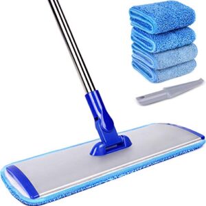 18″ professional microfiber mop floor cleaning system, flat mop with stainless steel handle, 4 reusable washable mop pads, wet and dust mopping for hardwood, vinyl, laminate, tile cleaning