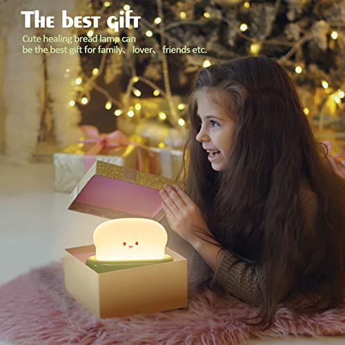 QANYI Desk Decor Toaster Lamp, Rechargeable Small Lamp with Smile Face Toast Bread Cute Toaster Shape Room Decor Night Light for Bedroom, Bedside, Living Room, Dining, Desk Decorations, Gift (Green)