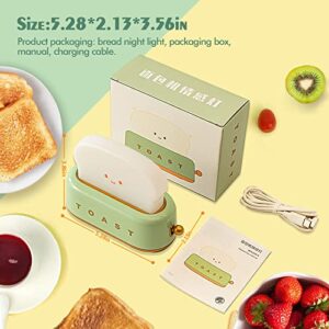 QANYI Desk Decor Toaster Lamp, Rechargeable Small Lamp with Smile Face Toast Bread Cute Toaster Shape Room Decor Night Light for Bedroom, Bedside, Living Room, Dining, Desk Decorations, Gift (Green)