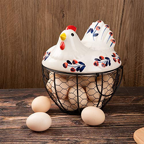 Egg Basket, Chicken Wire Egg Collection Baskets for Gathering Fresh Eggs,Ceramic Fresh Egg Holders Countertop (Berry)