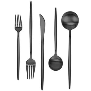 matte black silverware set 30 pieces, fameware stainless steel flatware set，service for 6，kitchen utensil set, tableware cutlery set, satin finished polished & dishwasher safe