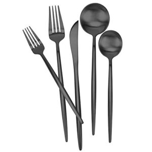 Matte Black Silverware Set 30 Pieces, FAMEWARE Stainless Steel Flatware Set，Service for 6，Kitchen Utensil Set, Tableware Cutlery Set, Satin Finished Polished & Dishwasher Safe