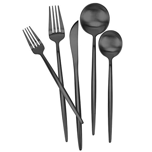 Matte Black Silverware Set 30 Pieces, FAMEWARE Stainless Steel Flatware Set，Service for 6，Kitchen Utensil Set, Tableware Cutlery Set, Satin Finished Polished & Dishwasher Safe