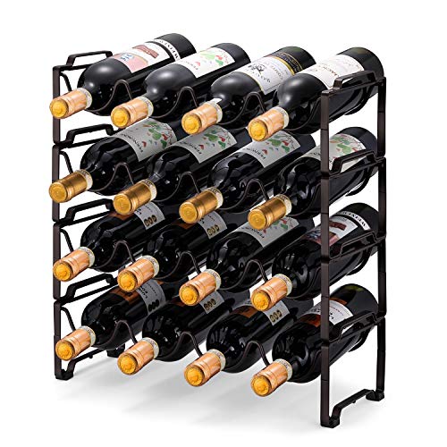 Simple Trending 4-Tier Stackable Wine Rack, Standing Bottles Holder Organizer, Wine Storage Shelf, Towel Rack for Kitchen Pantry Cabinet, Hold 16 Bottles, Bronze