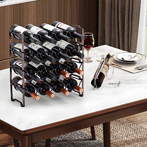 Simple Trending 4-Tier Stackable Wine Rack, Standing Bottles Holder Organizer, Wine Storage Shelf, Towel Rack for Kitchen Pantry Cabinet, Hold 16 Bottles, Bronze