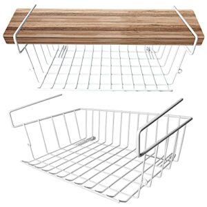 under shelf basket , 2 pack white wire under shelf basket , slides under shelves for storage, space saving for kitchen counter pantry desk bookshelf cupboard