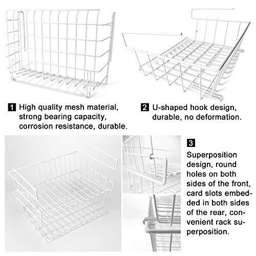 Under Shelf Basket , 2 Pack White Wire Under Shelf Basket , Slides Under Shelves for Storage, Space Saving for Kitchen Counter Pantry Desk Bookshelf Cupboard