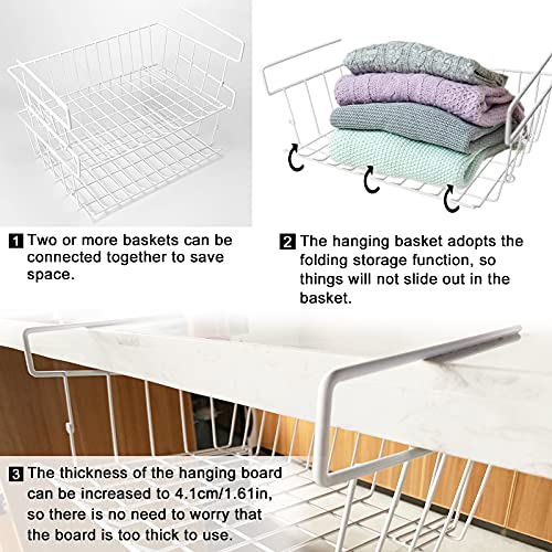 Under Shelf Basket , 2 Pack White Wire Under Shelf Basket , Slides Under Shelves for Storage, Space Saving for Kitchen Counter Pantry Desk Bookshelf Cupboard