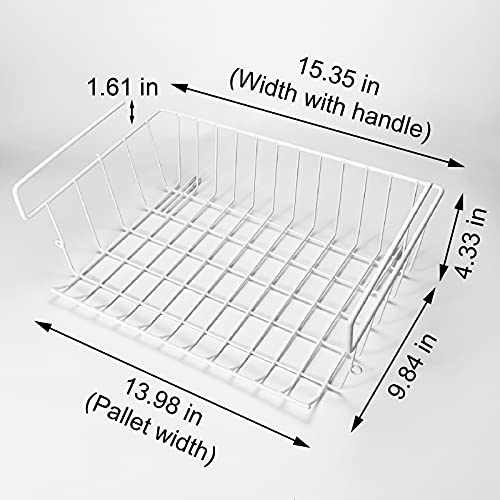 Under Shelf Basket , 2 Pack White Wire Under Shelf Basket , Slides Under Shelves for Storage, Space Saving for Kitchen Counter Pantry Desk Bookshelf Cupboard