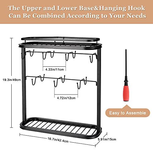 Coffee Mug Holder, 2 Tier Mug Tree Metal Double-Side Mug Holder for Holds At Least 14 Mugs, Counter Coffee Cup Holder Organizer with Storage Shelves for Coffee Mug Cups, Black(Mugs Not Include)