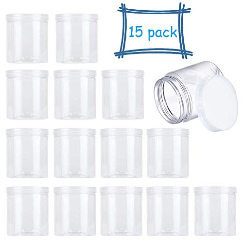 15 Pack 6oz Clear Plastic Jars Wide-mouth Storage Containers,Refillable Empty Containers for Dry Food,Dried Fruit,Seasoning and Honey Storage