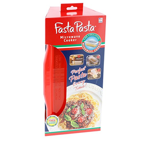 Microwave Pasta Cooker- The Original Fasta Pasta (Red)- Quickly Cooks up to 4 Servings- No Mess, Sticking or Waiting For Boil- Perfect Al Dente Pasta Every Time- For Dorms, Small Kitchens, or Offices