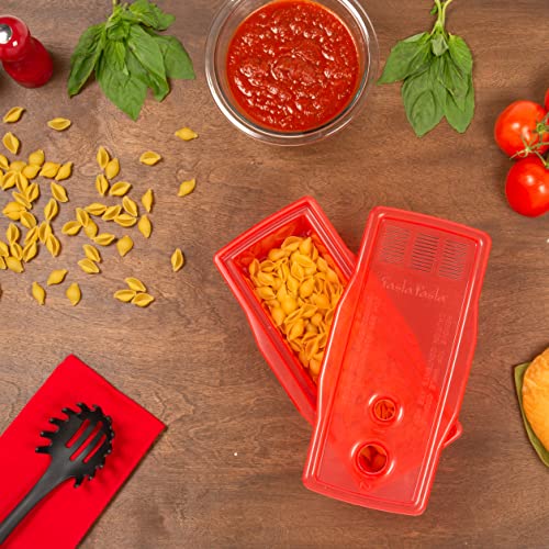 Microwave Pasta Cooker- The Original Fasta Pasta (Red)- Quickly Cooks up to 4 Servings- No Mess, Sticking or Waiting For Boil- Perfect Al Dente Pasta Every Time- For Dorms, Small Kitchens, or Offices