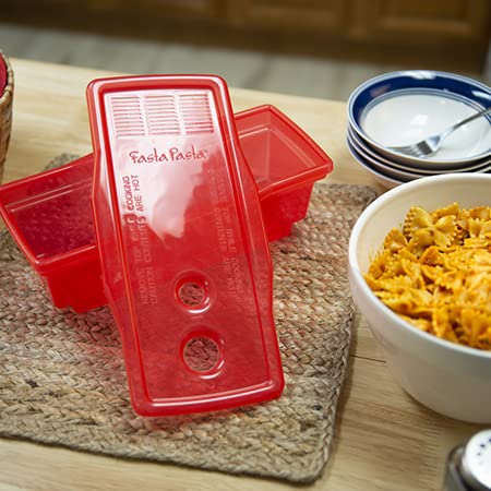 Microwave Pasta Cooker- The Original Fasta Pasta (Red)- Quickly Cooks up to 4 Servings- No Mess, Sticking or Waiting For Boil- Perfect Al Dente Pasta Every Time- For Dorms, Small Kitchens, or Offices