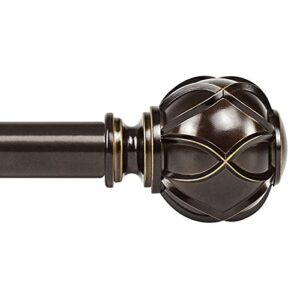 kamanina 1 inch curtain rod telescoping single drapery rod 72 to 144 inches (6-12 feet), netted texture finials, antique bronze