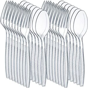 clear plastic cutlery set – (bulk pack 360 pcs) disposable plastic utensils heavy duty, 180 plastic forks and 180 spoons, silverware sets for party supplies, dinners, take-out, catering, food services