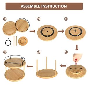 simesove Lazy Susan 2 Tier Turntable 10inch Bamboo Spinning Spice Rack Holder Kitchen Cabinet Countertop Organizer 360 Degree Turntable for Turning Table