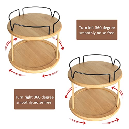 simesove Lazy Susan 2 Tier Turntable 10inch Bamboo Spinning Spice Rack Holder Kitchen Cabinet Countertop Organizer 360 Degree Turntable for Turning Table